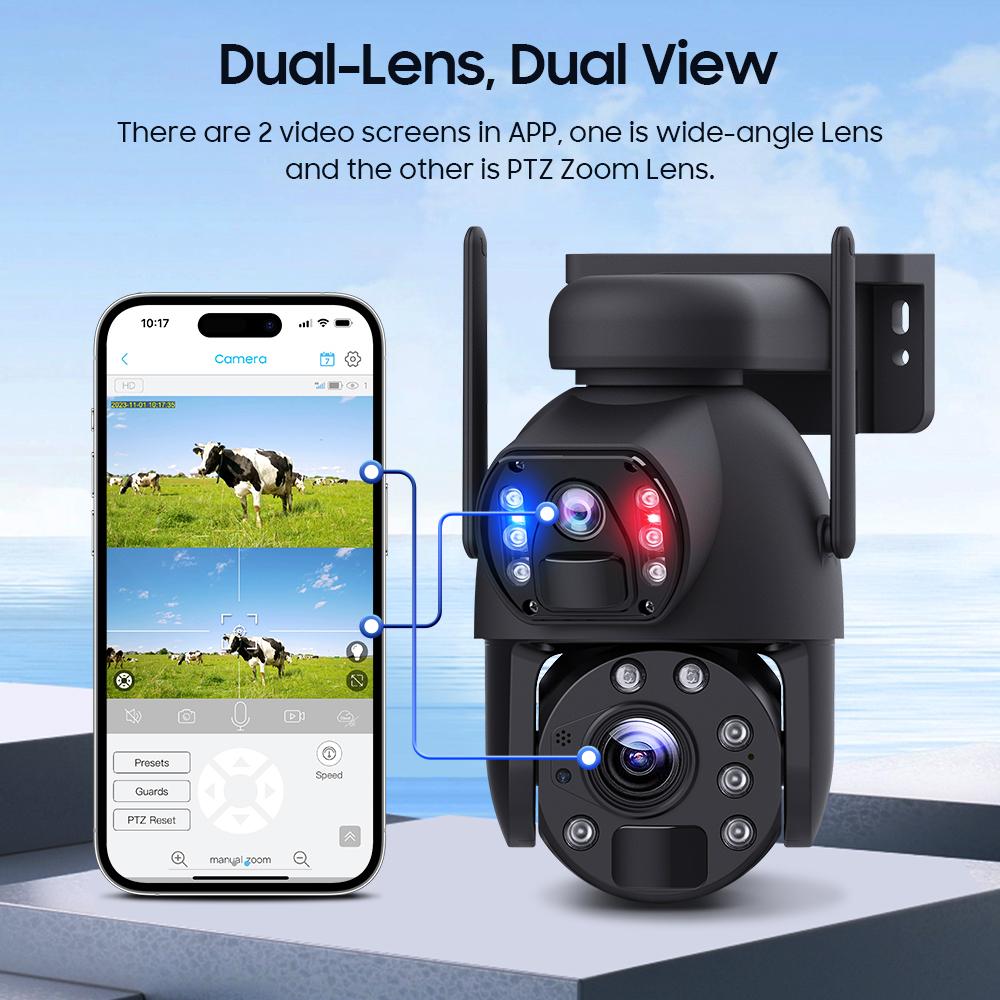 [ 36X Zoom ] 6MP Dual-Lens Security Solar Cameras, 4G Cellular Battery Powered Camera with 6W ...